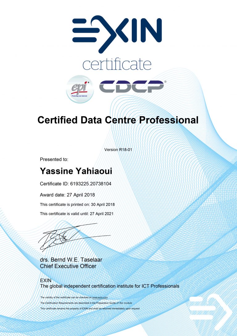 04/2018 - EXIN Data Center Professional Certification - Telec Tunisie